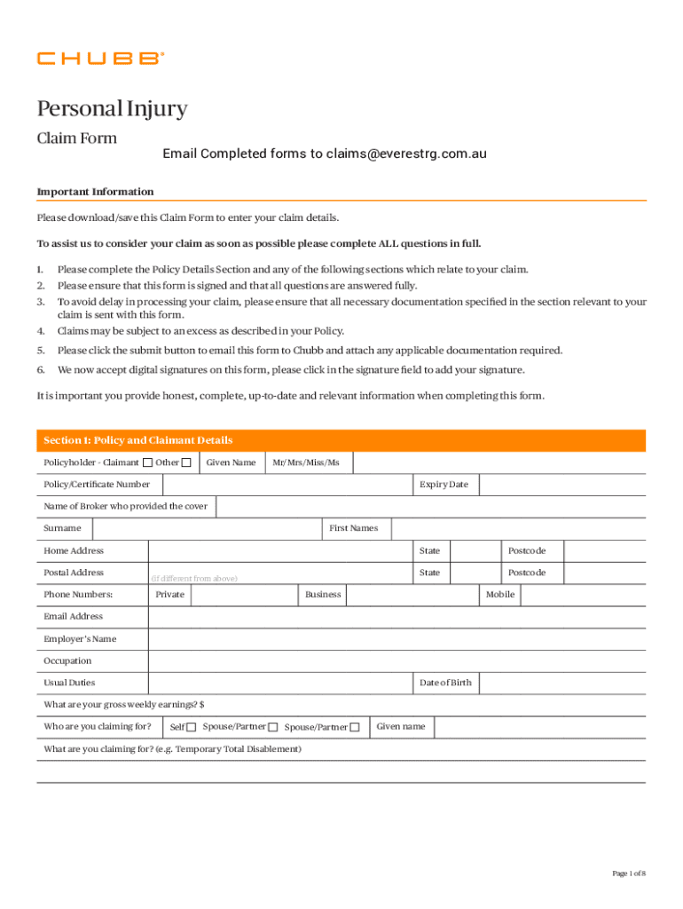 Fillable Online Personal Injury Claim Form - Fill Online, Printable ...