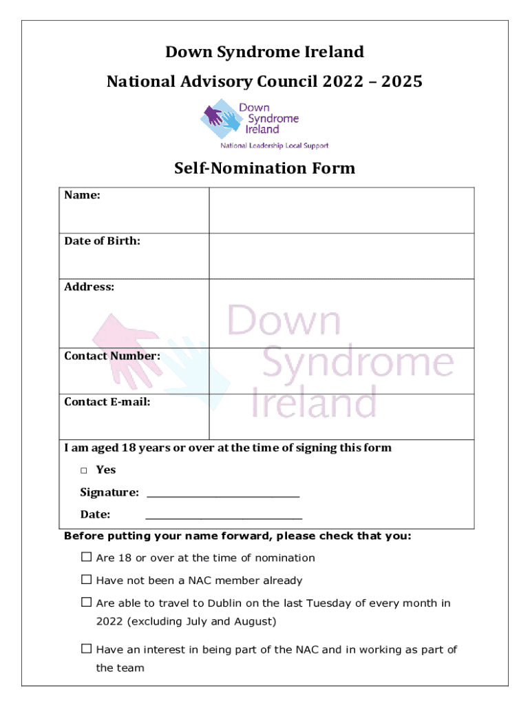 Fillable Online Self-nomination for National Advisory Council 2022 ...