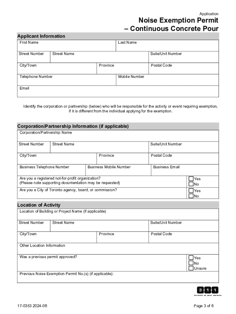 Fillable Online Noise Exemption Permit – Continuous Concrete Pour Fax Email Print - pdfFiller