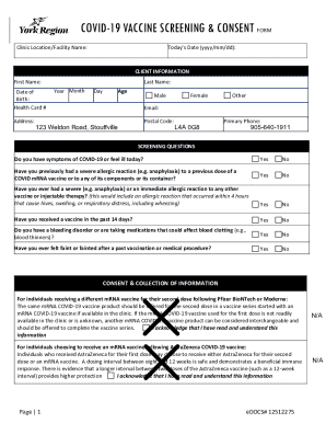 Fillable Online Covid-19 Vaccine Screening & Consent Form Fax Email ...