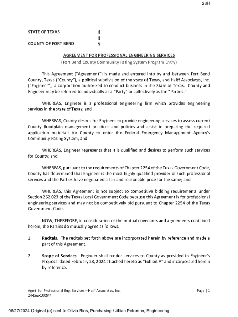 Fillable Online Agreement for Professional Engineering Services (fort ...