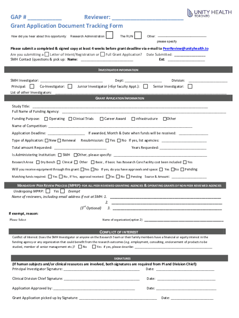 Fillable Online GAP # Reviewer: Grant Application Document Tracking Form Fax Email Print - pdfFiller