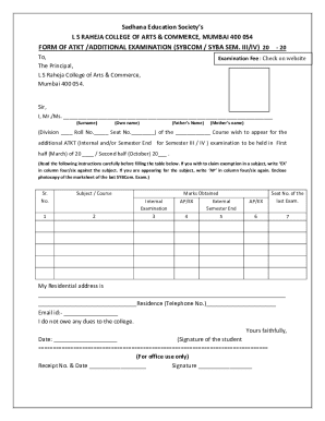 Fillable Online Form for Atkt/additional Examination - Sybcom/syba Sem ...