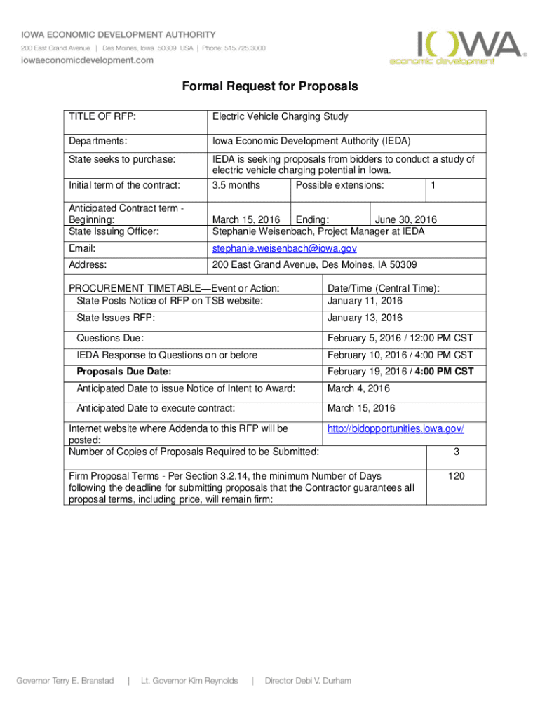 Fillable Online Formal Request for Proposals: Electric Vehicle Charging ...