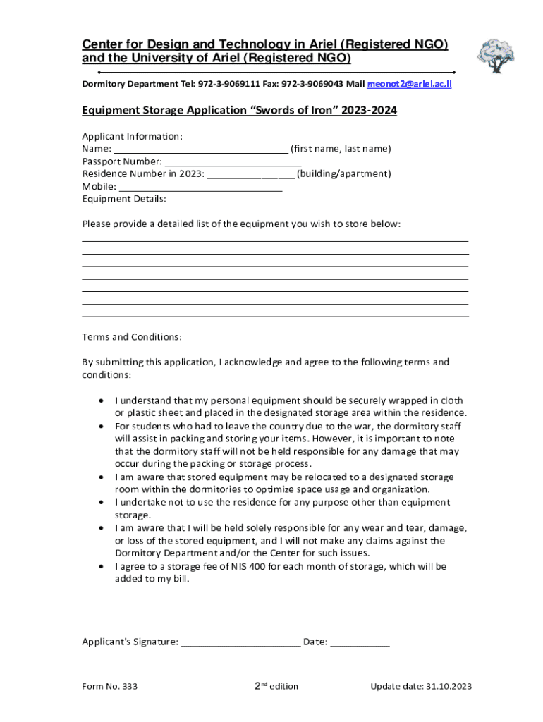 Fillable Online Equipment Storage Application Swords of Iron 2023-2024 ...