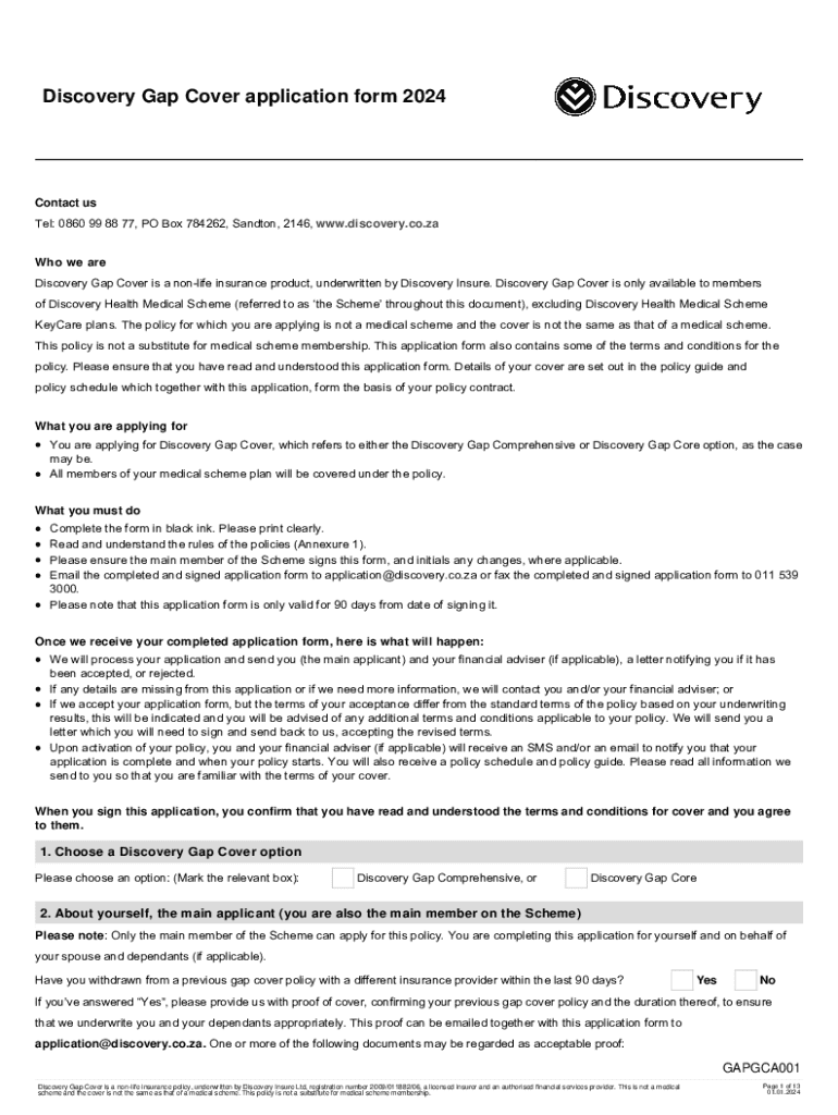 Discovery Gap Cover Application Form 2024 - Fill Out, Sign & Share ...