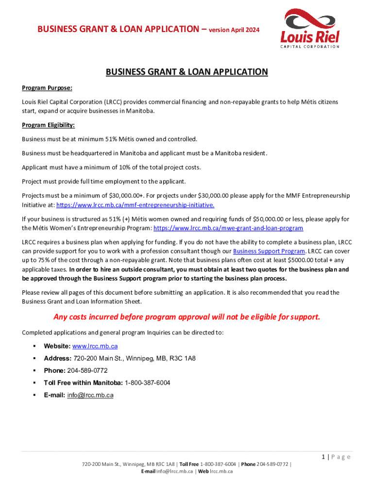 Fillable Online Business Grant & Loan Application – Version April 2024 Fax Email Print - pdfFiller
