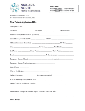 Fillable Online New Patient Application Form for Nurse Practitioner ...