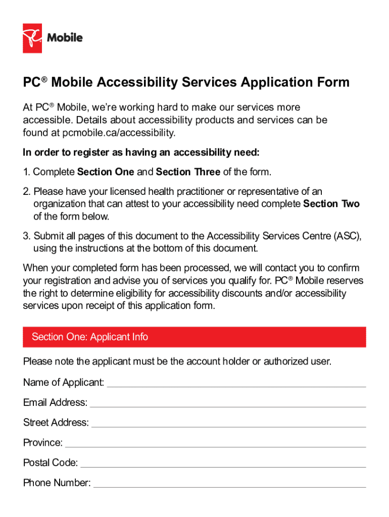 Fillable Online PC Mobile Accessibility Services Application Form Fax Email Print - pdfFiller