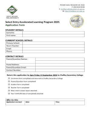 Fillable Online Select Entry Accelerated Learning Program 2025 Fax ...