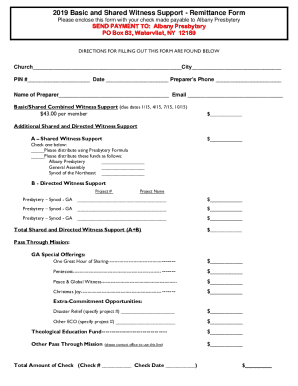 Fillable Online 2019 Basic and Shared Witness Support Remittance Fax ...