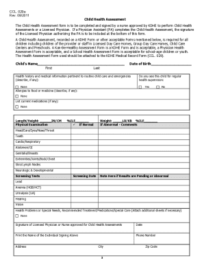 Fillable Online Child Health Assessment Fax Email Print - pdfFiller