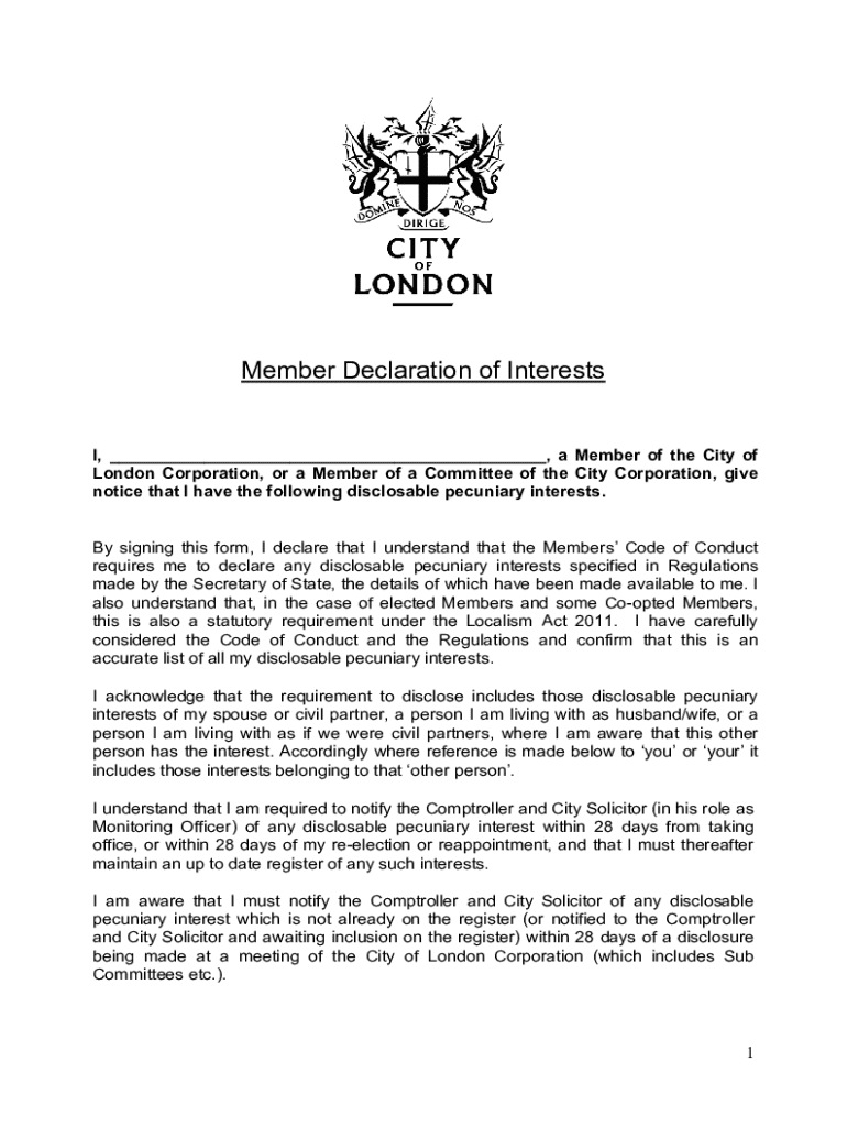 Fillable Online Member Declaration of Interests Form Fax Email Print ...