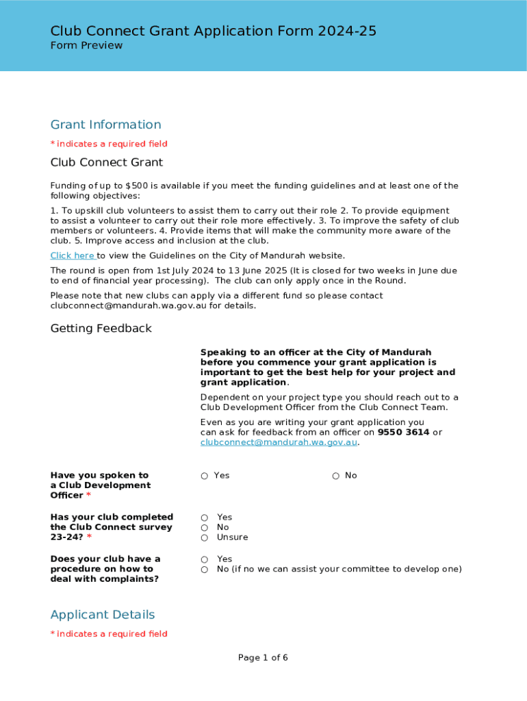 Fillable Online Club Connect Grant Application 2024-25 Fax Email Print - pdfFiller