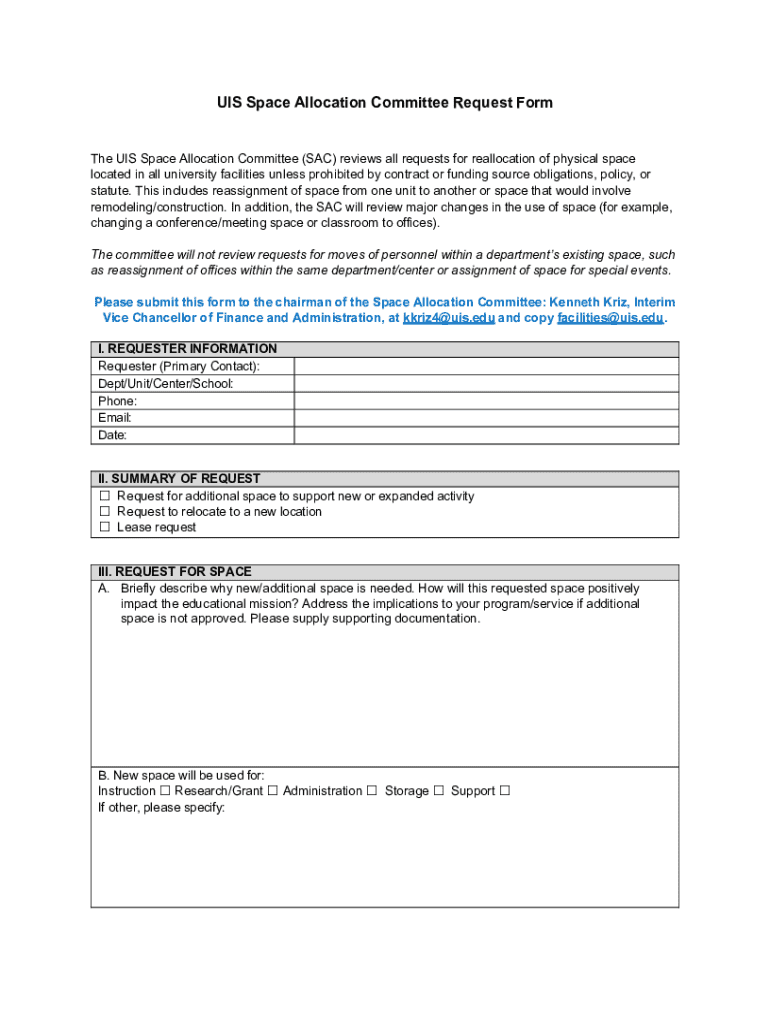 Fillable Online University Space Allocation Committee Request Form Fax Email Print - pdfFiller