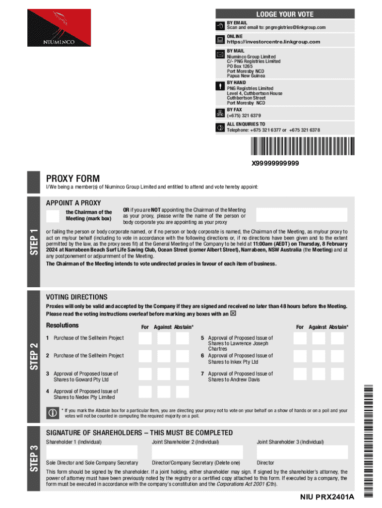Fillable Online Proxy and Voting Form - PNG Register Fax Email Print - pdfFiller