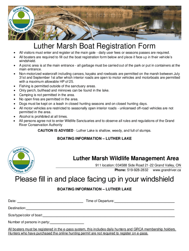 Fillable Online Luther Marsh Boat Registration Form Fax Email Print ...