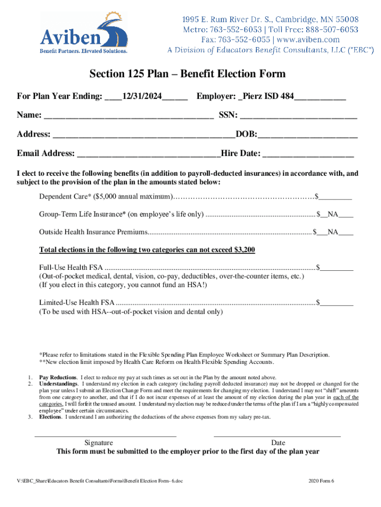 Fillable Online Section 125 election form: Fill out & sign online Fax ...