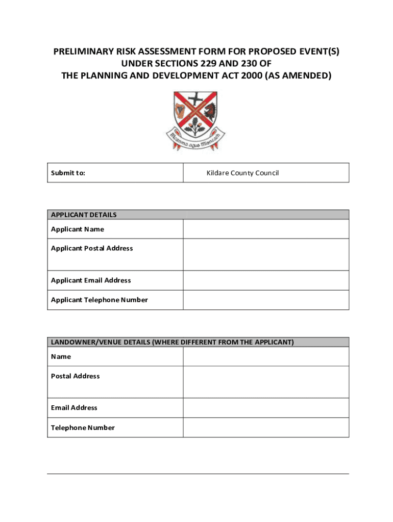 Fillable Online preliminary risk assessment form for proposed event(s ...
