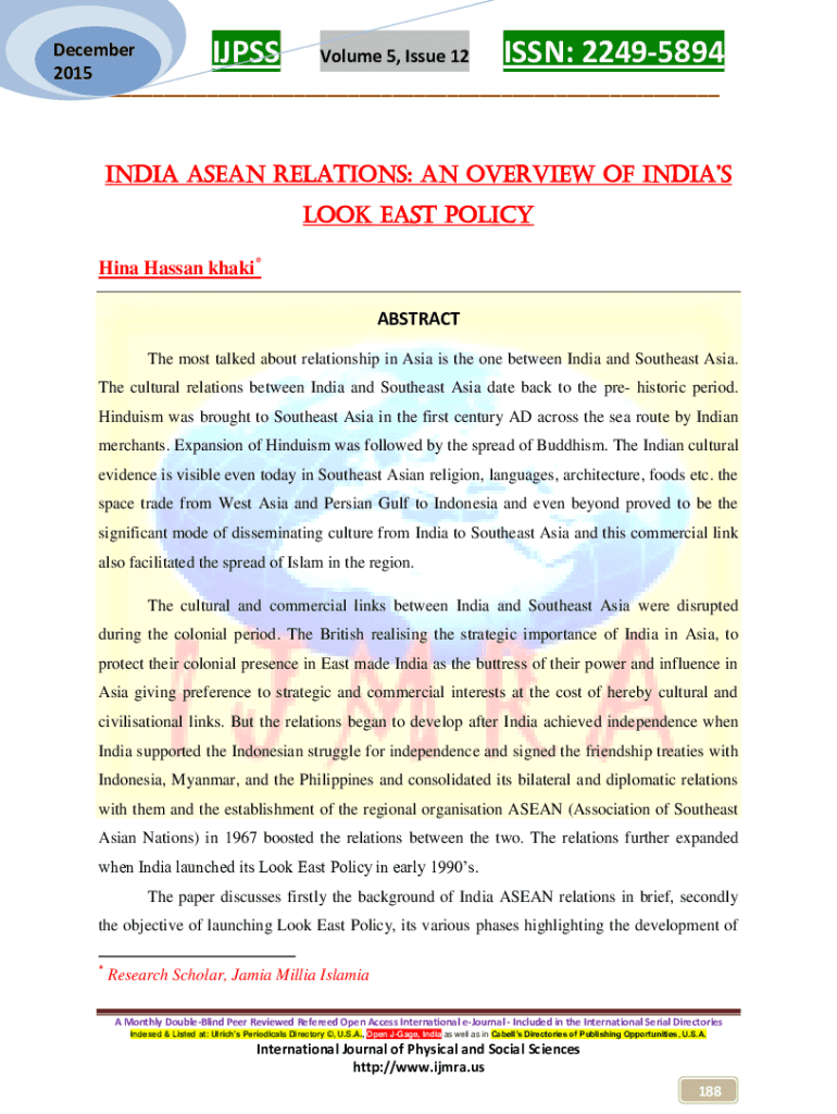 Fillable Online (PDF) A New Act East Approach: Revisiting INDO-ASEAN ...