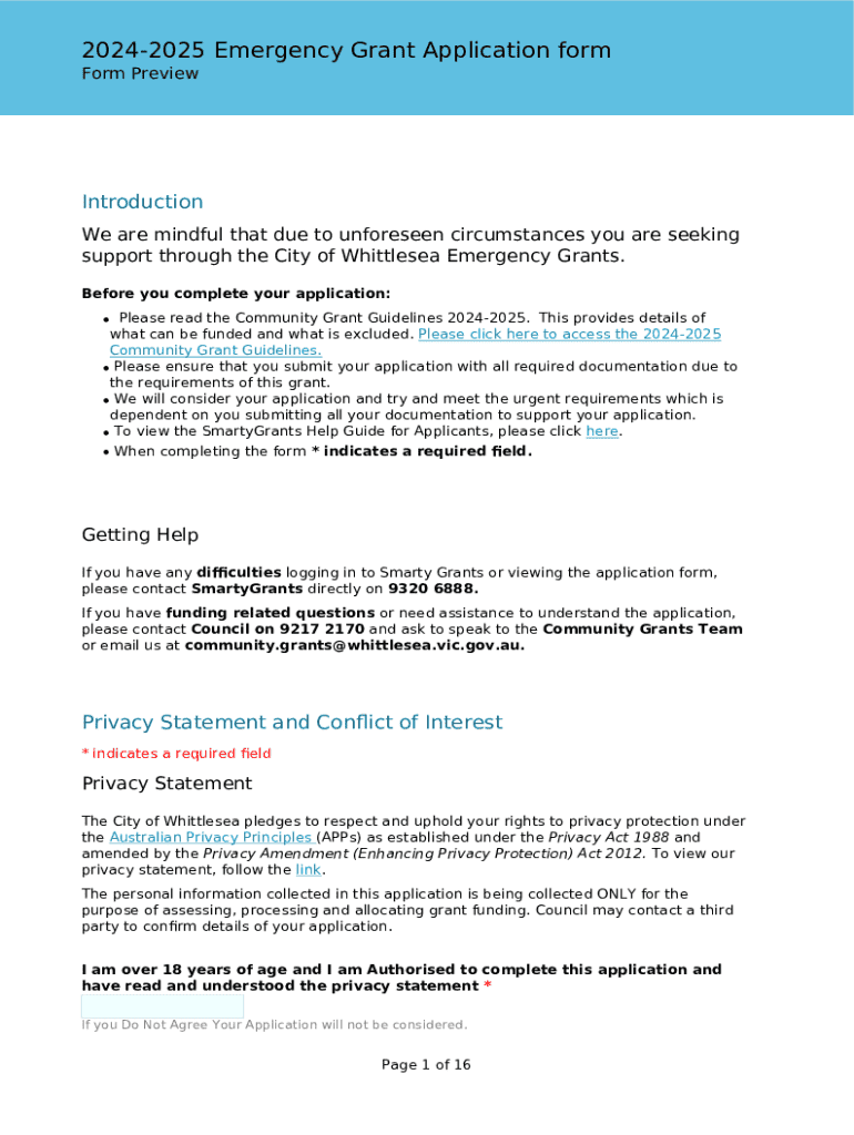Fillable Online 2024-2025 Emergency Grant Application Form Fax Email ...