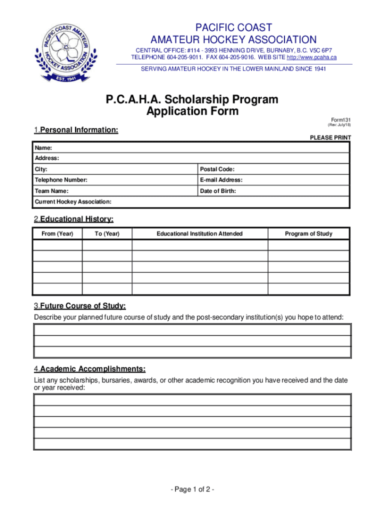 PCAHA Scholarship Program Application - Blank Fillable Template | Fill ...