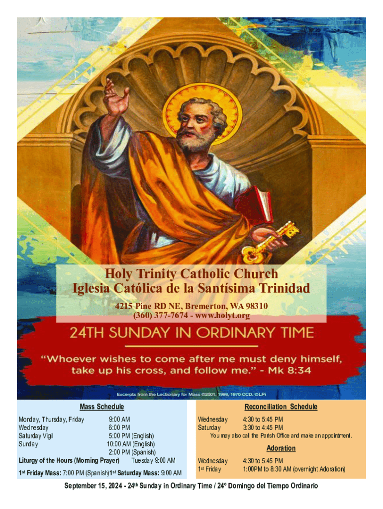 Fillable Online Holy Trinity Catholic Church Iglesia Catlica de la ...