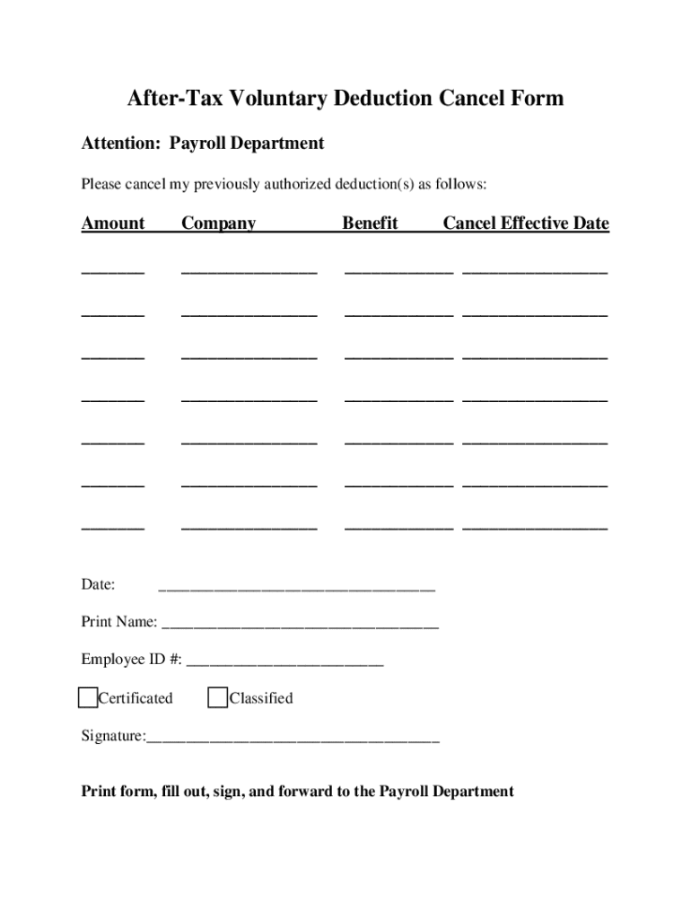 Fillable Online After-tax Voluntary Deduction Cancellation Request Fax Email Print - pdfFiller