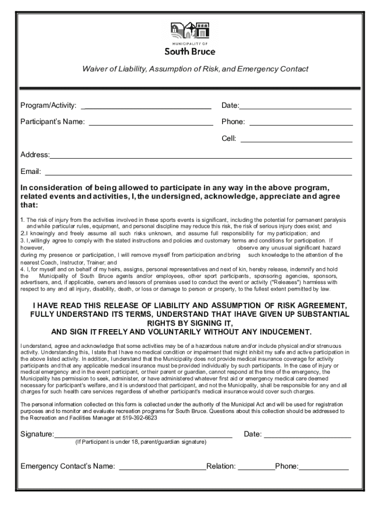 Fillable Online Individual & Family Release and Waiver of Liability Fax ...