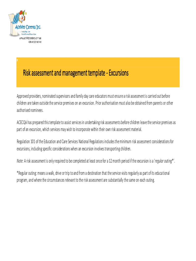 Fillable Online Risk Assessment for Excursion to Australian Museum Fax ...