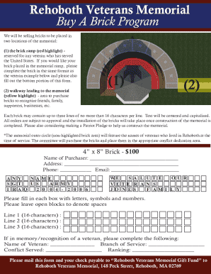 Fillable Online Rehoboth Veterans Memorial Buy a Brick Program Fax ...