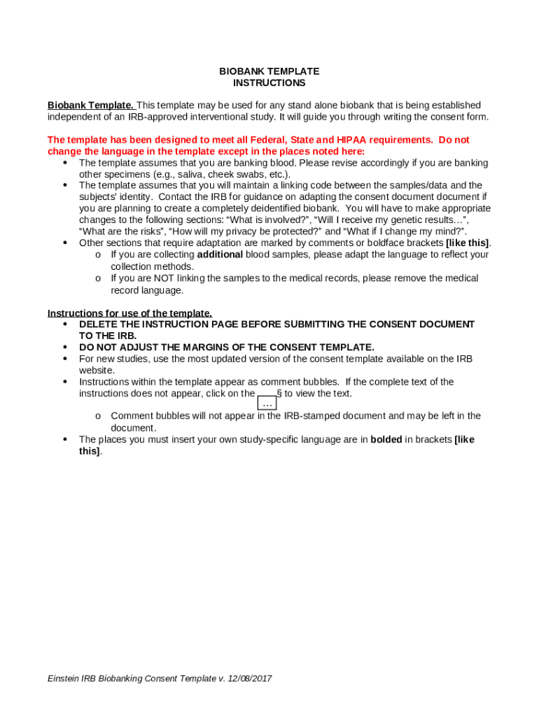 Biobank Consent and Hipaa Authorization Doc Template | pdfFiller
