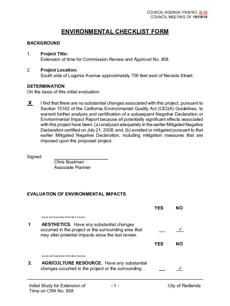Fillable Online ENVIRONMENTAL CHECKLIST FORM - Redlands Fax Email Print - pdfFiller