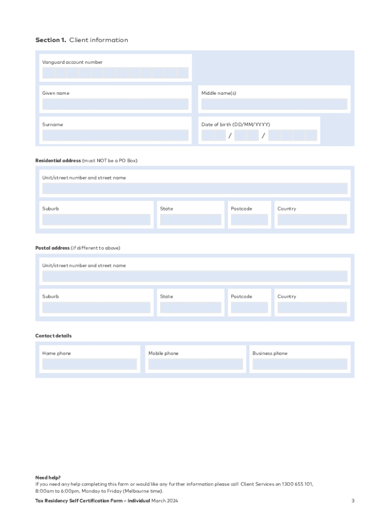 Fillable Online Tax Residency Self Certification Form - Individual Fax ...