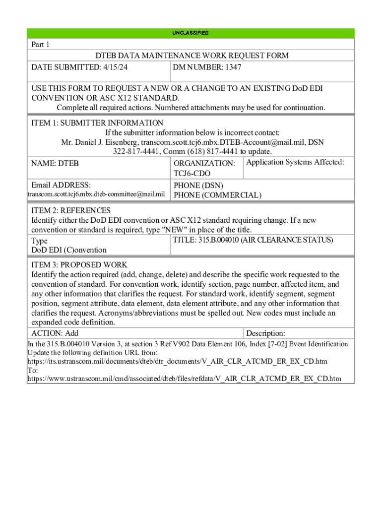 Fillable Online Dteb Data Maintenance Work Request Fax Email Print ...