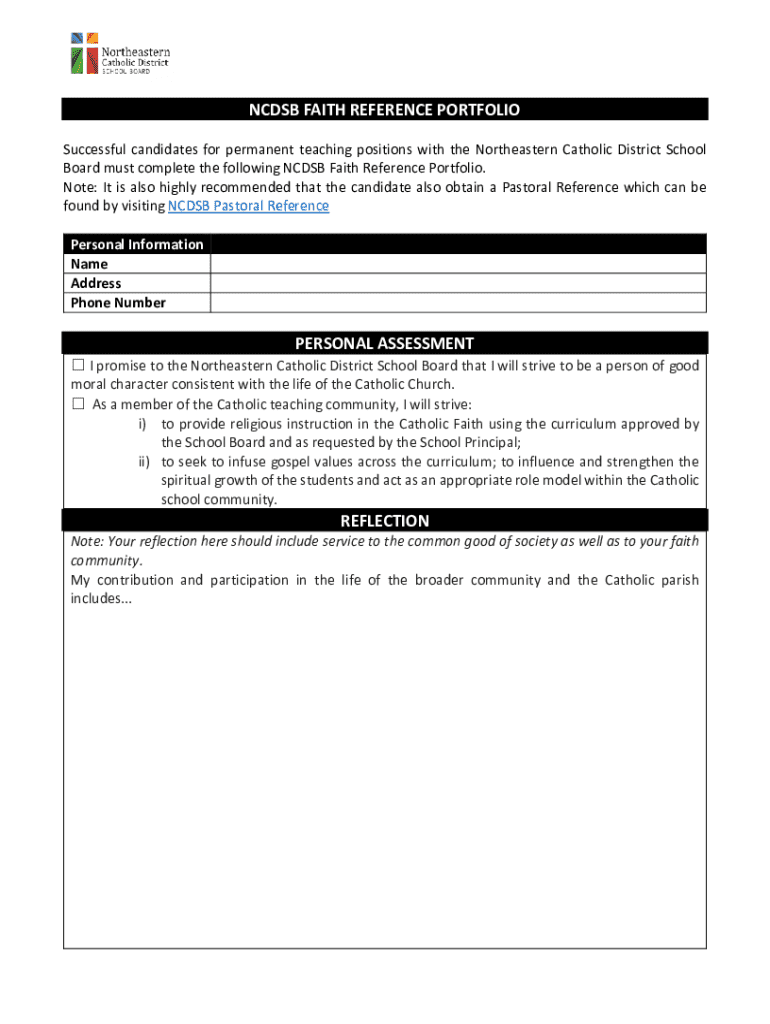 Fillable Online Ncdsb Faith Reference Portfolio Fax Email Print - pdfFiller
