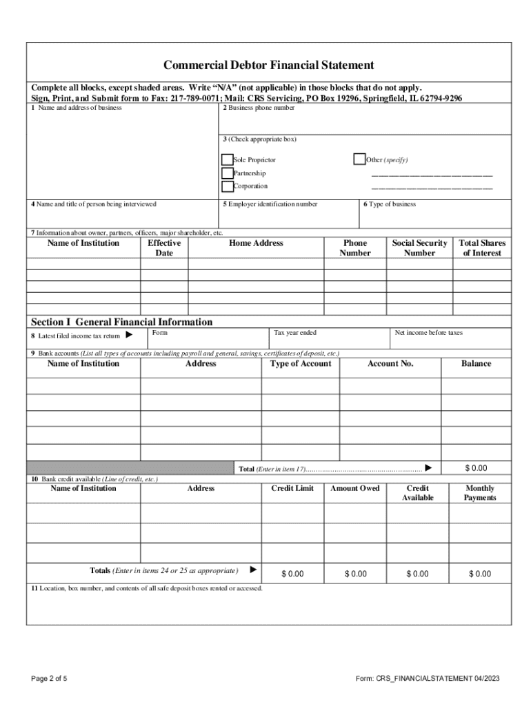 Fillable Online Commercial Debtor Financial Statement Fax Email Print ...