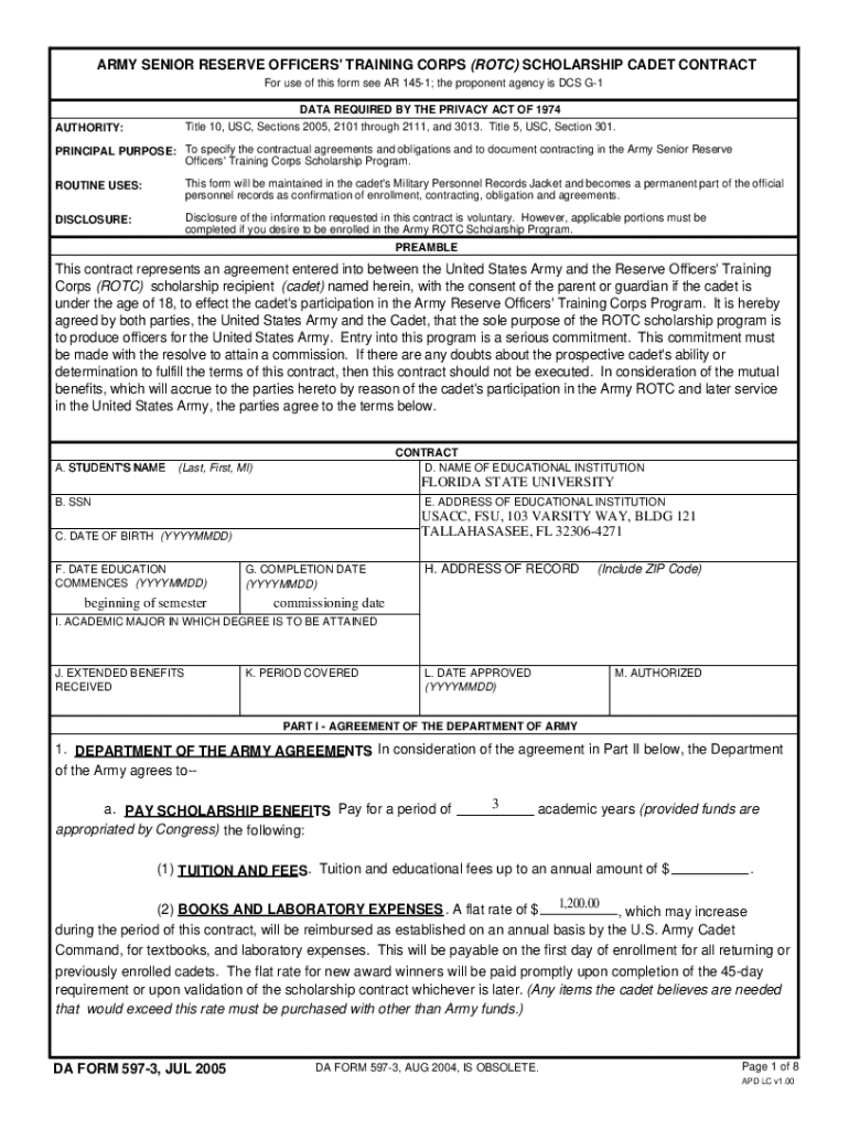 Fillable Online Army Senior Reserve Officers' Training Corps (rotc ...