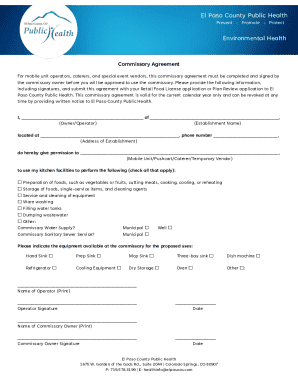 Fillable Online Commissary Agreement for Mobile Unit Operators and ...