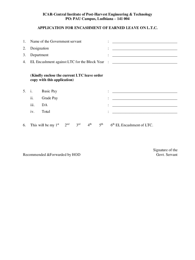 Fillable Online Ltc Earned Leave Encashment Application Fax Email Print ...