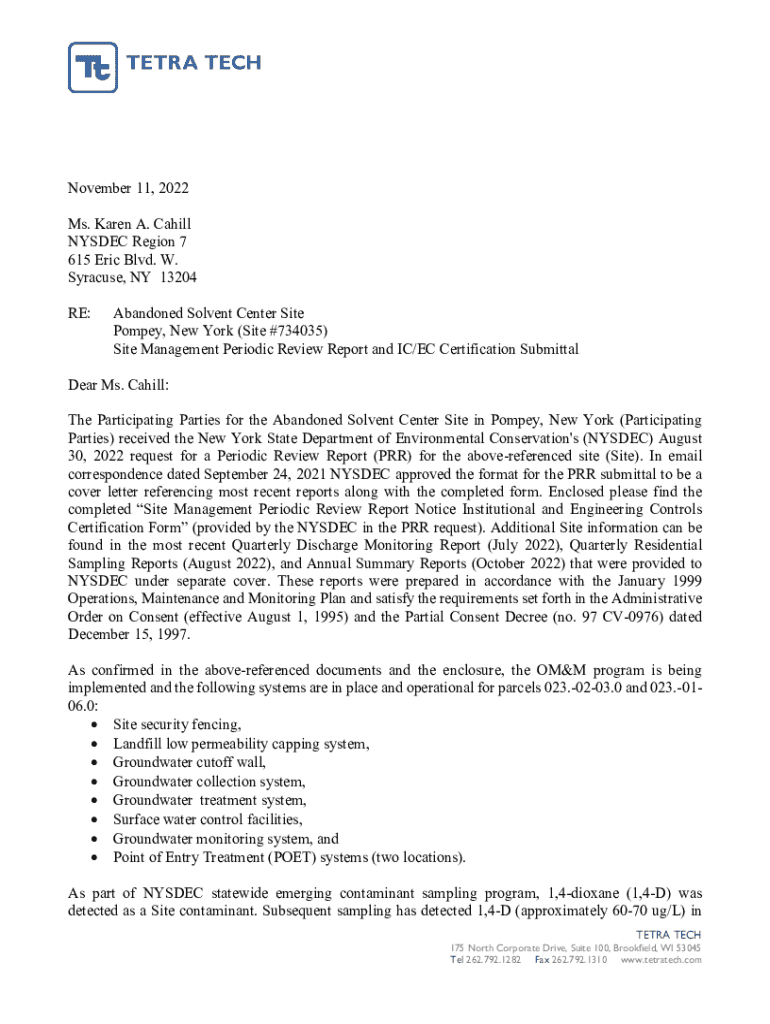 Fillable Online Periodic Review Report for Abandoned Solvent Center ...