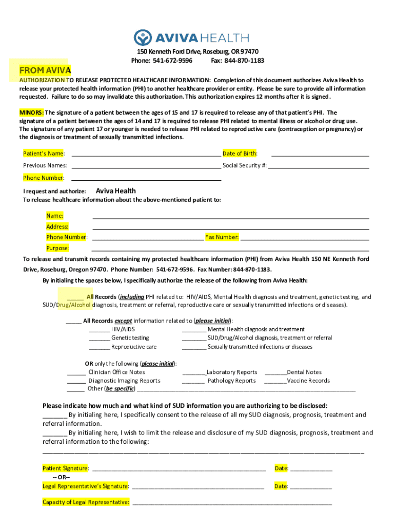 Fillable Online Authorization for Release of Protected Health ...