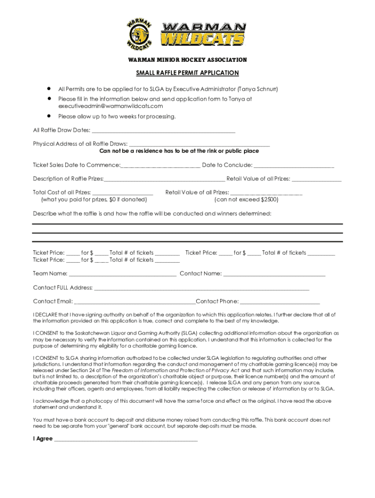 Fillable Online Warman Minor Hockey Association Small Raffle Permit Application Fax Email Print ...