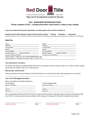 Fillable Online Refinance Borrower Information Form Fax Email Print ...