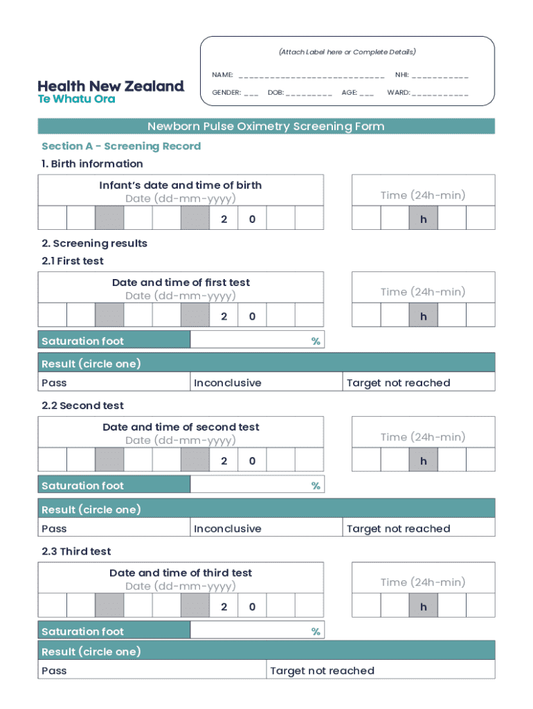 Fillable Online Newborn Pulse Oximetry Screening Form Fax Email Print ...