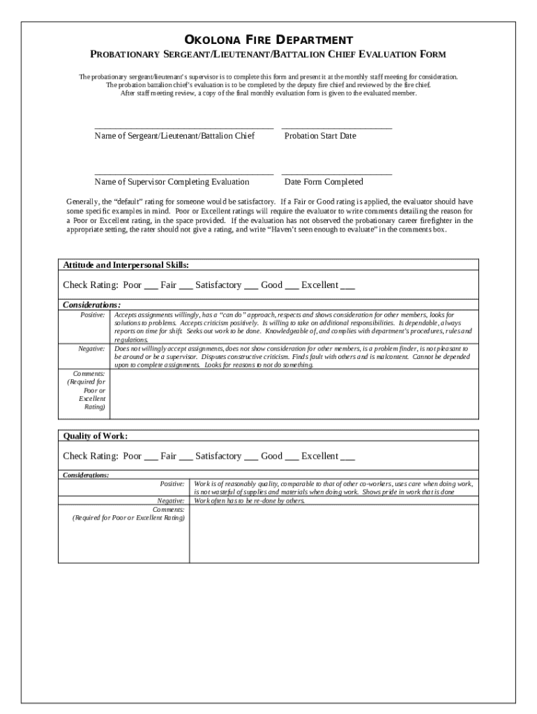 Probationary Sergeant/lieutenant/battalion Chief Evaluation Doc ...