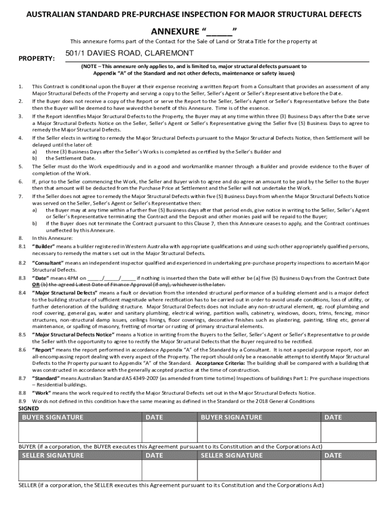 Fillable Online AUSTRALIAN STANDARD PRE-PURCHASE INSPECTION FOR MAJOR ...