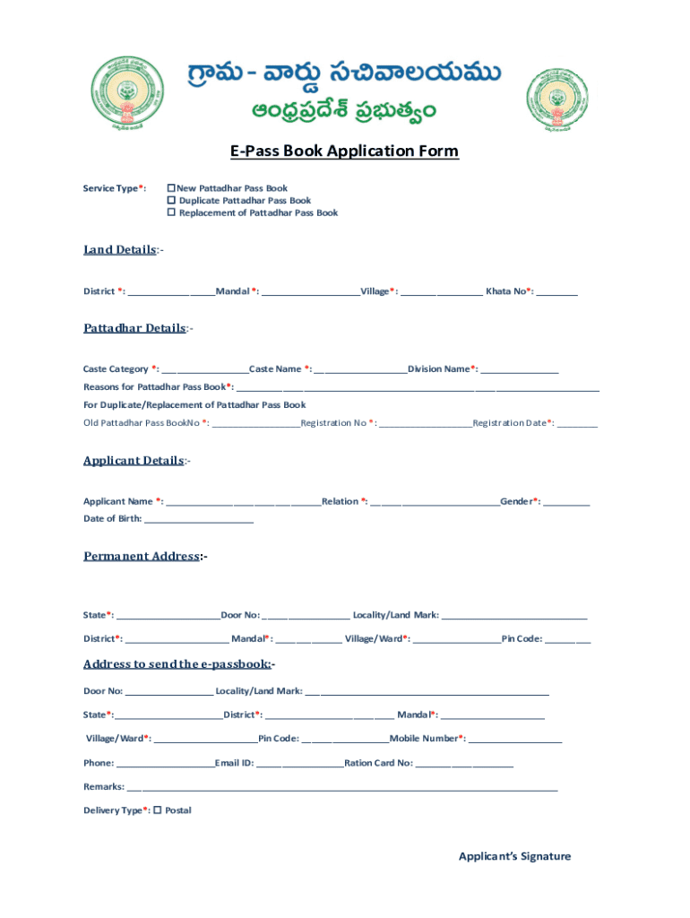 Fillable Online E-Pass Book Application Form: Land DetailsPDF Fax Email ...