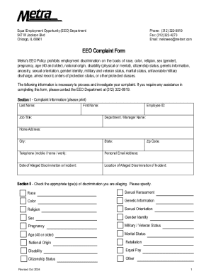 Fillable Online Equal Employment Opportunity Complaint Form Fax Email ...
