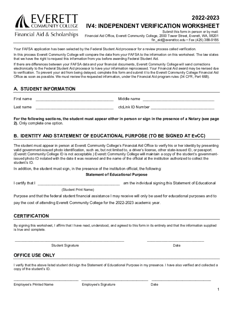 Fillable Online 2022-2023 iv4: independent verification worksheet Fax ...
